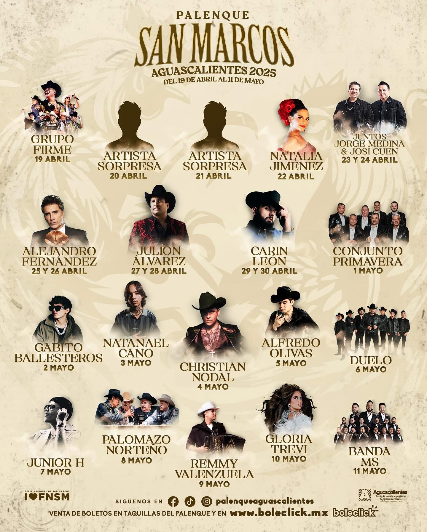 Este es el cartel completo del palenque de la Feria de San Marcos ...